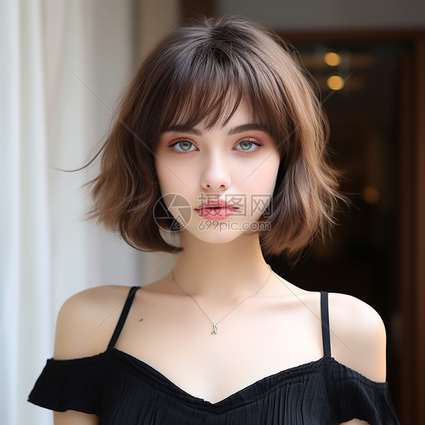 短头发的美女高清图片下载 正版图片600316277 摄图网