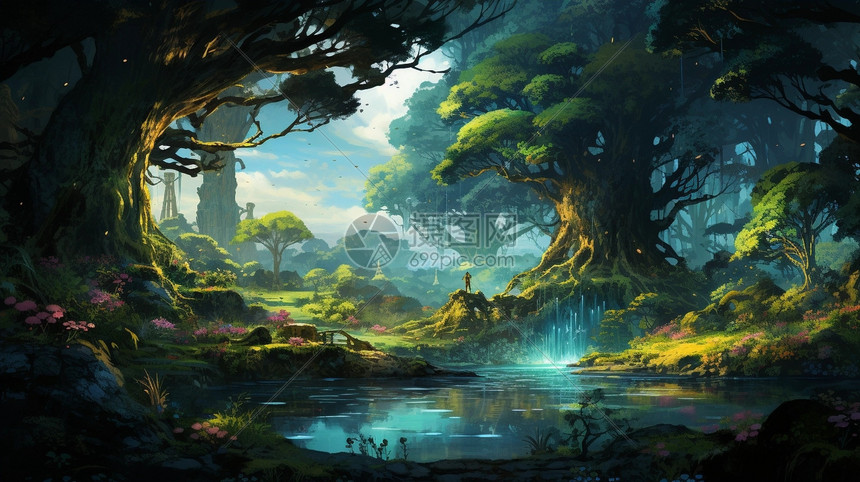 动漫风格的森林景观插画图片下载-正版图片600317214-摄图网