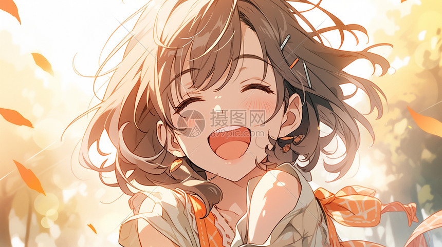 微笑的短发眯眼女孩插画图片下载-正版图片600329455-摄图网