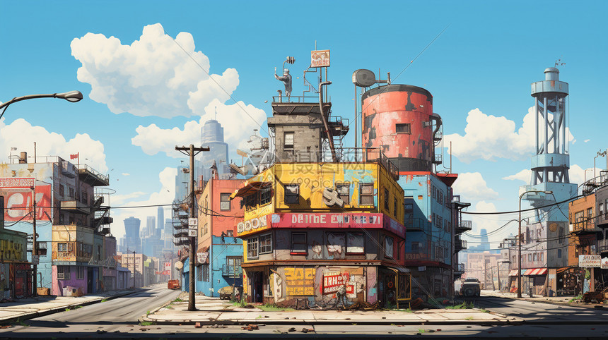 二次元的城市建筑插画图片下载-正版图片600332369-摄图网