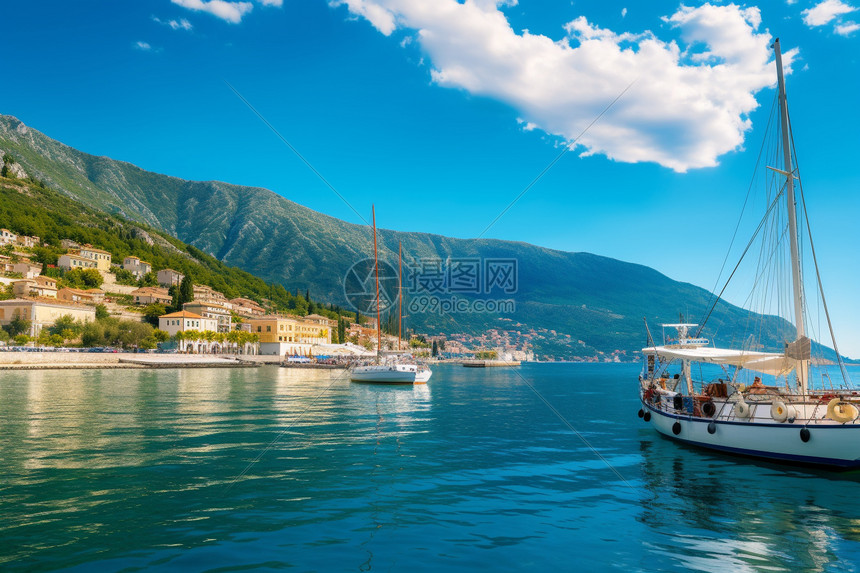 蓝天下的亚得里亚海高清图片下载-正版图片600339613-摄图网