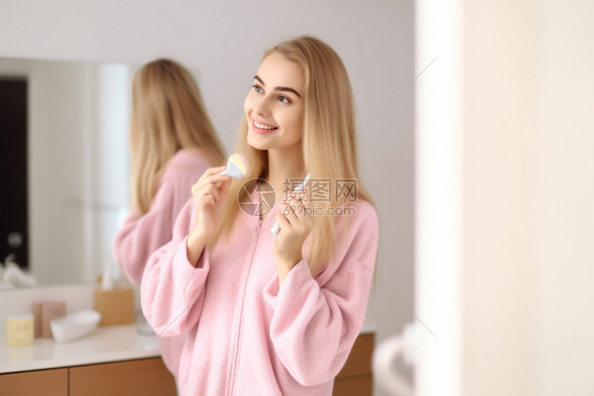 穿着粉色浴袍的女人高清图片下载 正版图片600344624 摄图网