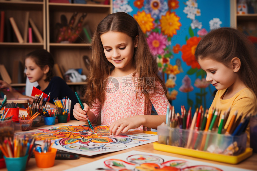 孩子们绘画高清图片下载-正版图片600359857-摄图网