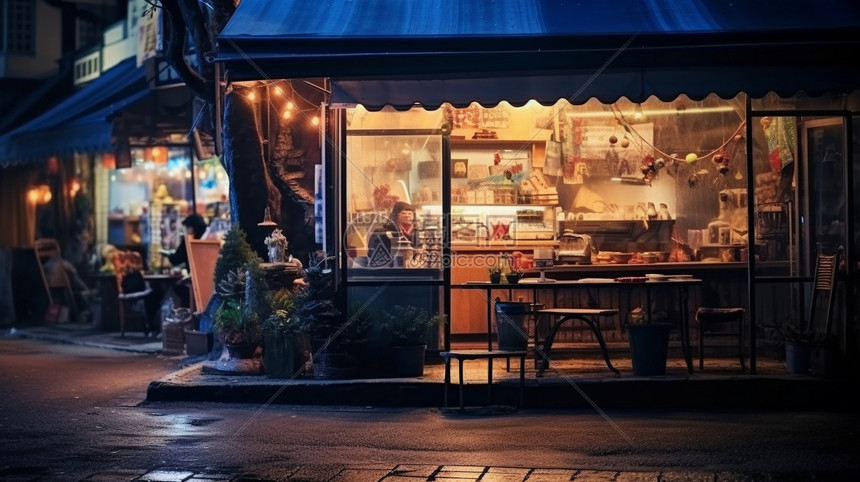 夜晚街道的商店插画图片下载-正版图片600371630-摄图网