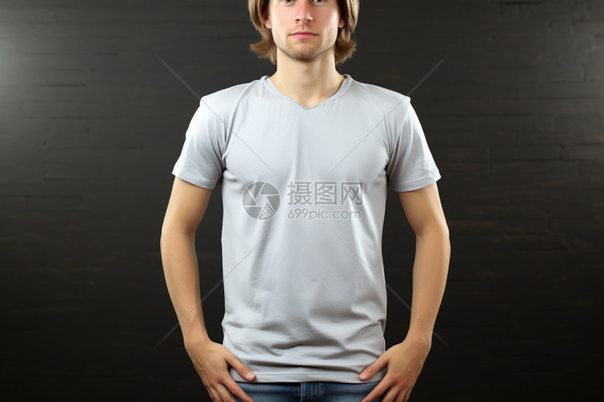 现代V领男士t恤高清图片下载-正版图片600375061-摄图网