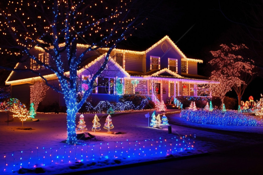 房屋上的圣诞灯高清图片下载-正版图片600388790-摄图网