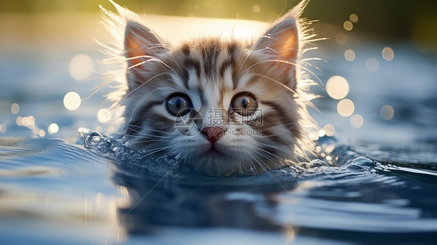 游泳池中的小猫咪高清图片下载 正版图片600392077 摄图网