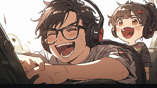 二次元卡通大笑男孩女孩插图插画图片下载-正版图片600392112-摄图网