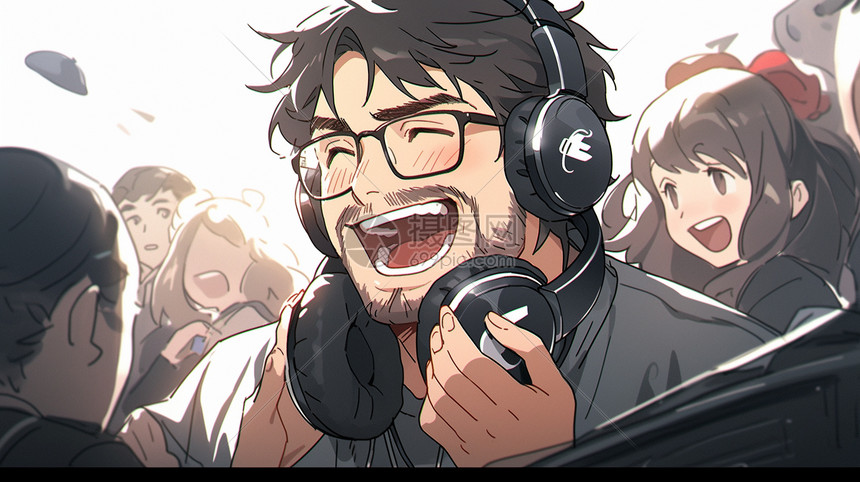 二次元卡通大笑男孩女孩插图插画图片下载-正版图片600392112-摄图网