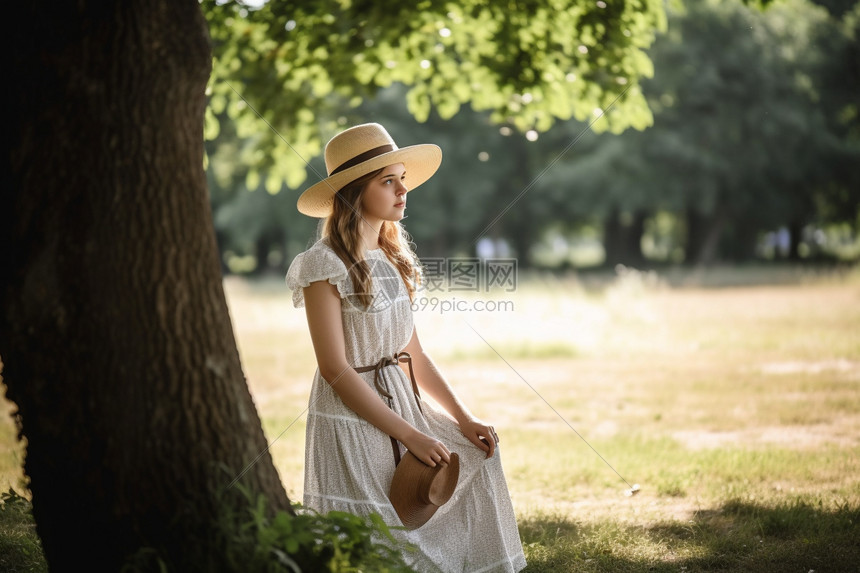 大树下的女人高清图片下载-正版图片600400286-摄图网