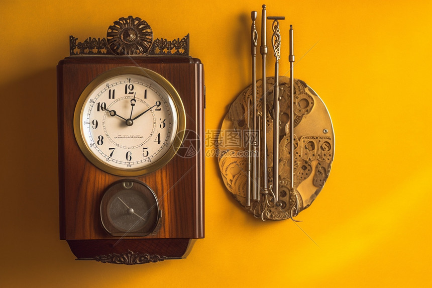 墙壁上复古的时钟高清图片下载-正版图片600400531-摄图网