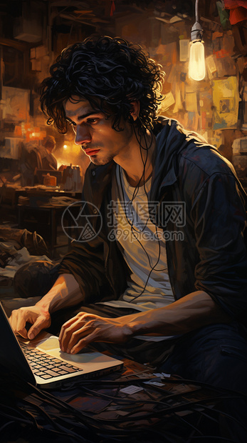 夜晚看书的外国男孩插画图片下载-正版图片600406106-摄图网