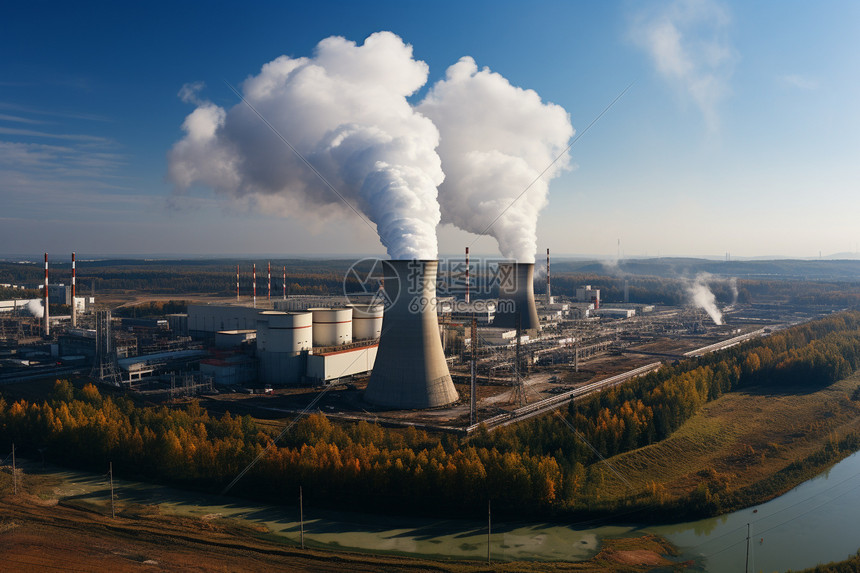工厂中的的烟囱尾气高清图片下载-正版图片600407437-摄图网