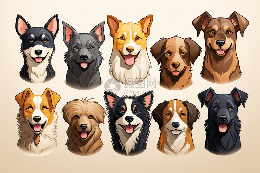 一只只可爱的卡通狗插画图片下载-正版图片600412423-摄图网