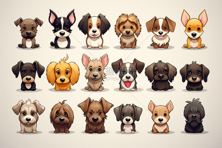 一只只卡通小狗合集插画图片下载-正版图片600412424-摄图网