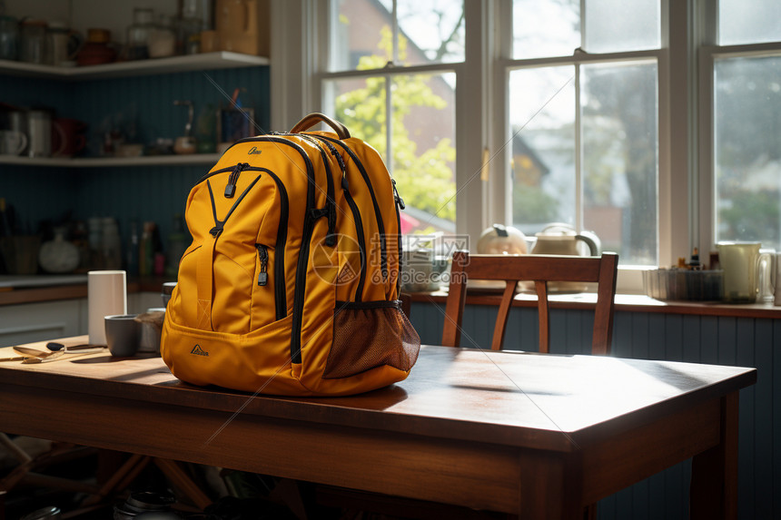 桌子上的黄色书包高清图片下载-正版图片600414708-摄图网
