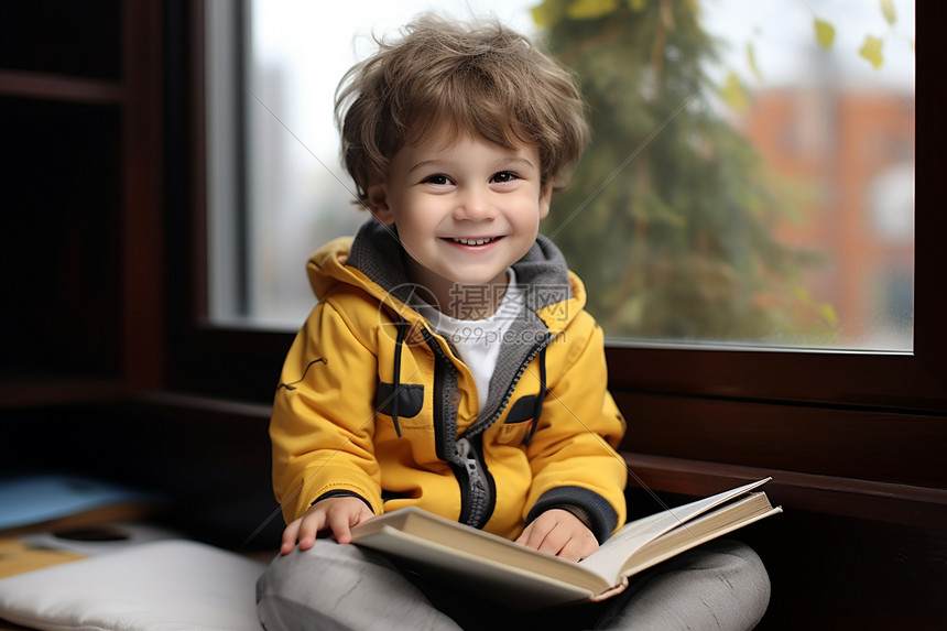正在阅读的小男孩高清图片下载-正版图片600417255-摄图网