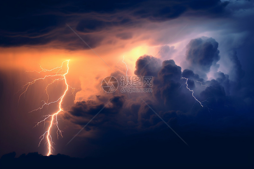 日落时的云际闪电高清图片下载-正版图片600418879-摄图网