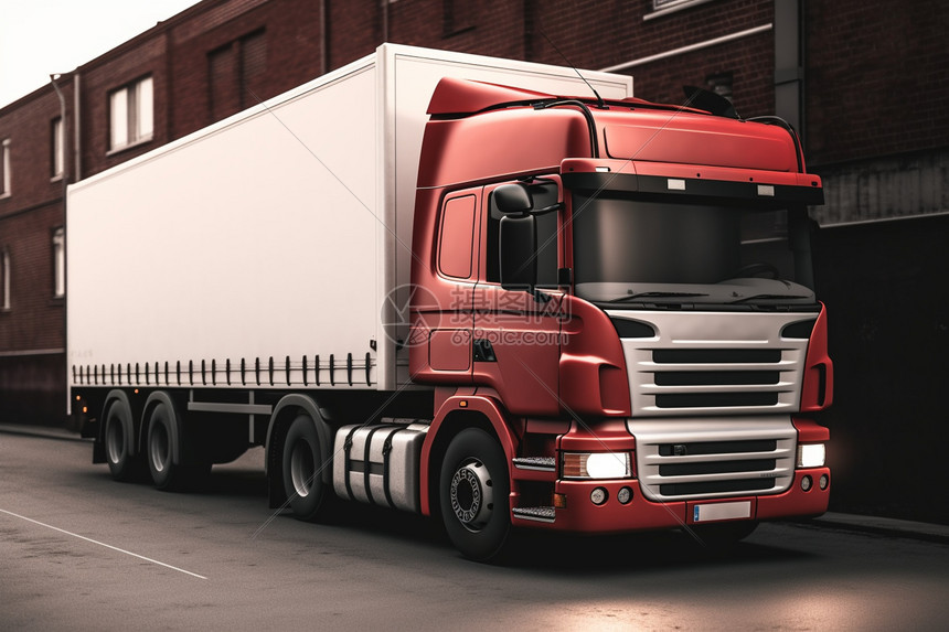 马路上停靠的厢式卡车高清图片下载-正版图片600421798-摄图网