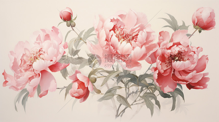 国画牡丹的艺术绘画插画图片下载-正版图片600429291-摄图网