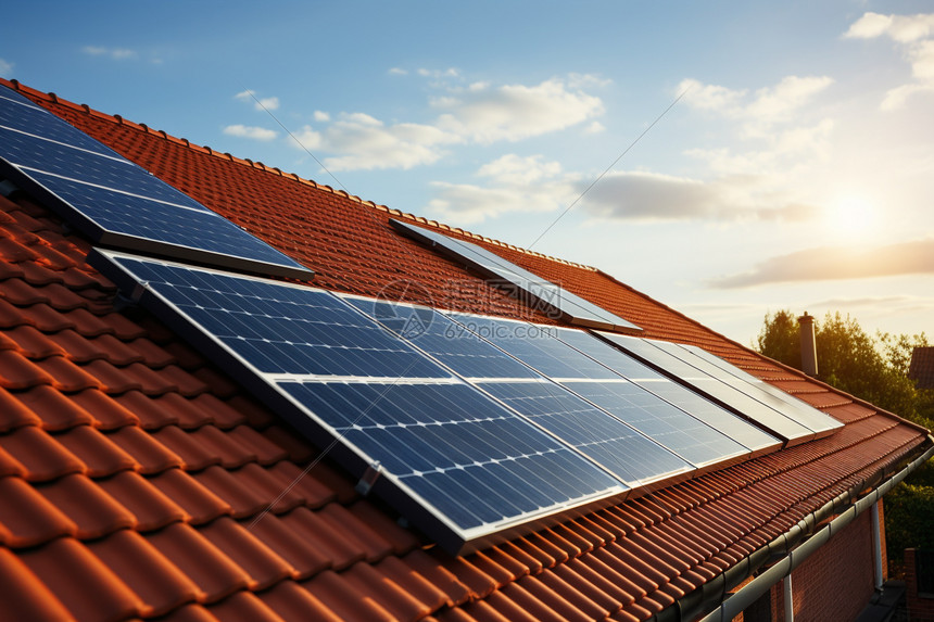 屋顶上的光伏电池板高清图片下载-正版图片600449547-摄图网