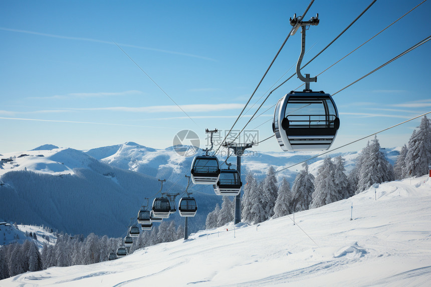 冬天雪山上的缆车高清图片下载 正版图片600456346 摄图网