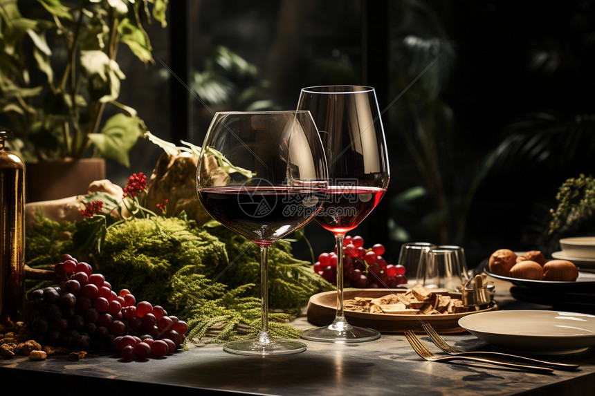 餐桌上的美酒与美食高清图片下载-正版图片600463458-摄图网