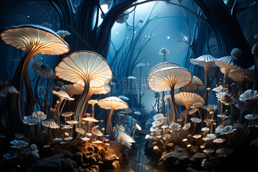 奇幻森林中的蘑菇插画图片下载-正版图片600472910-摄图网