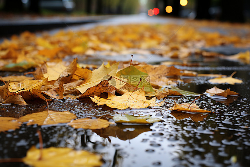 街道秋天的落叶高清图片下载-正版图片600477274-摄图网