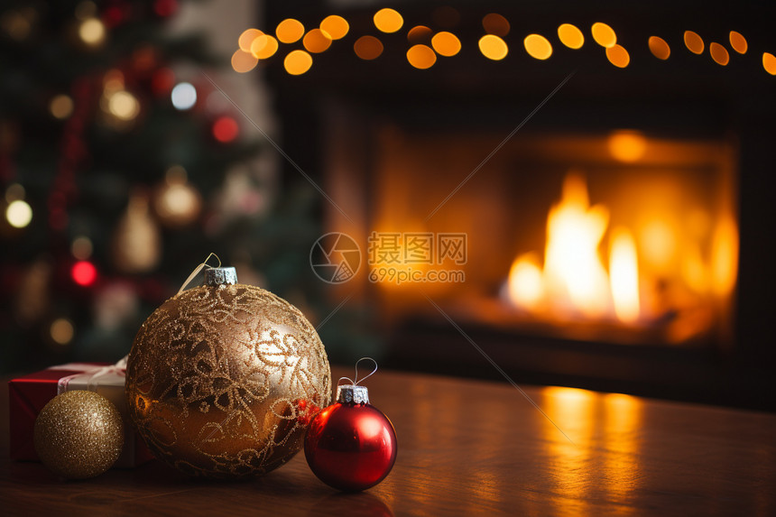 桌子上的圣诞装饰高清图片下载-正版图片600479354-摄图网