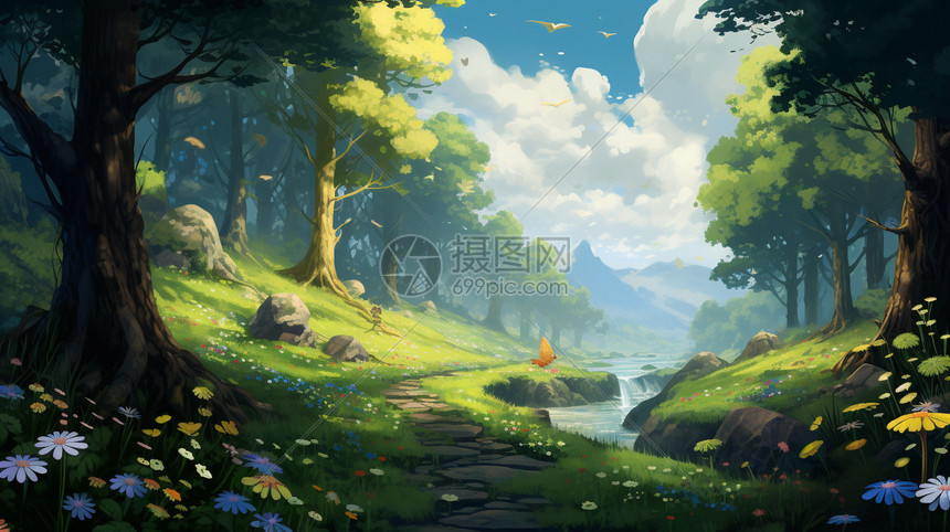 清新的卡通森林插画图片下载-正版图片600482031-摄图网