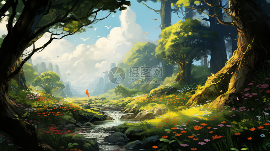 绿色的卡通森林插画图片下载-正版图片600482032-摄图网
