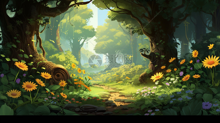 生动的卡通森林插画图片下载-正版图片600482761-摄图网