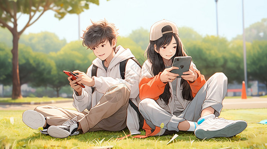 看手机插画_看手机卡通_看手机插图_手绘_板绘_摄图网