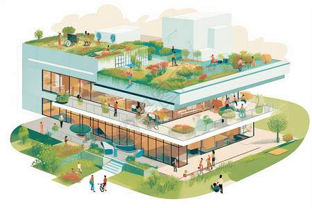 绿色屋顶的建筑插画图片下载-正版图片600491809-摄图网