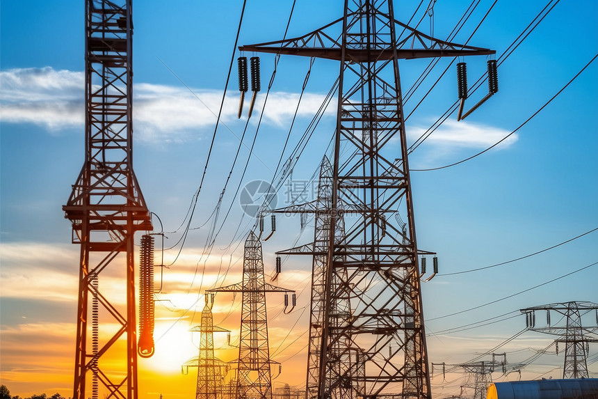 蓝天白云下的电缆架结高清图片下载-正版图片600492836-摄图网