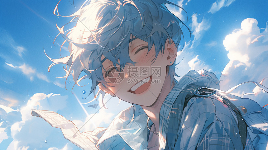 二次元风格微笑的男孩插画图片下载-正版图片600497694-摄图网