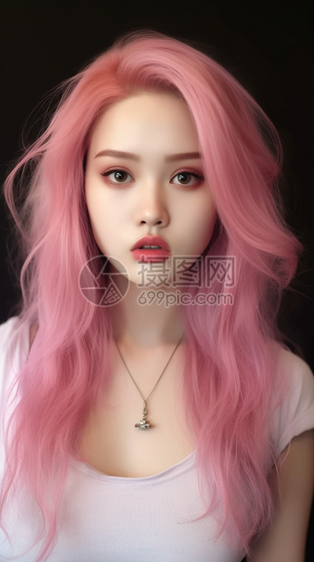 粉色头发女生正面照高清图片下载-正版图片600497747-摄图网