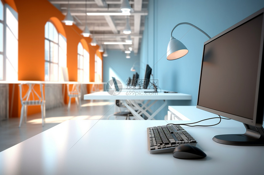 现代办公室的办公桌高清图片下载-正版图片600499001-摄图网