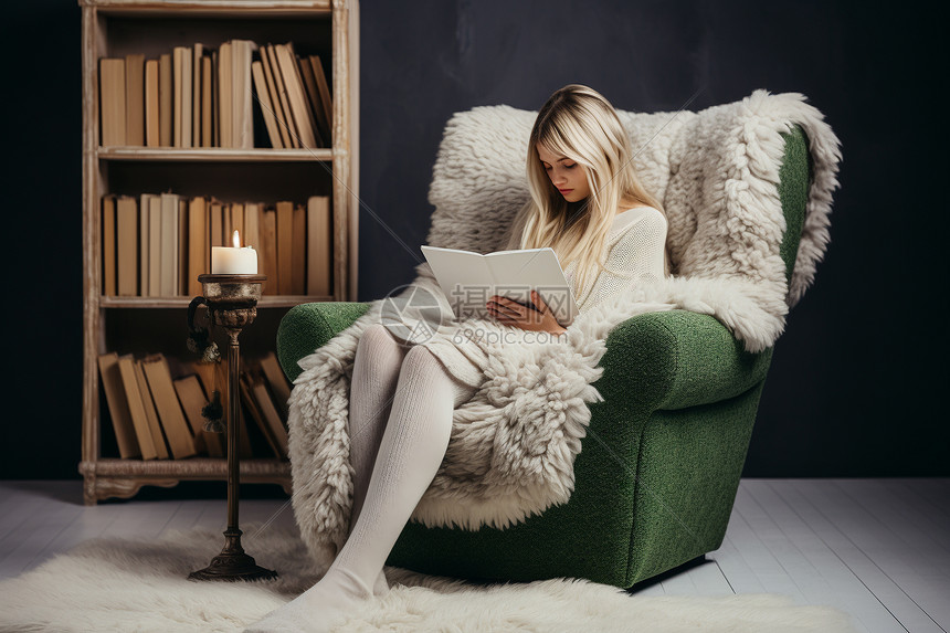 坐在书房中看书的外国女子高清图片下载-正版图片600509304-摄图网