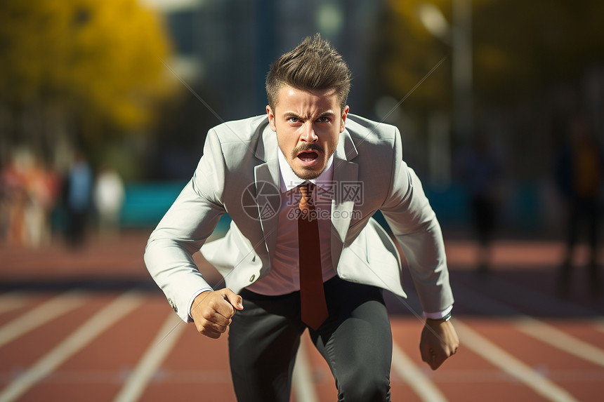 体育场上努力奔跑的商务男子高清图片下载-正版图片600511242-摄图网