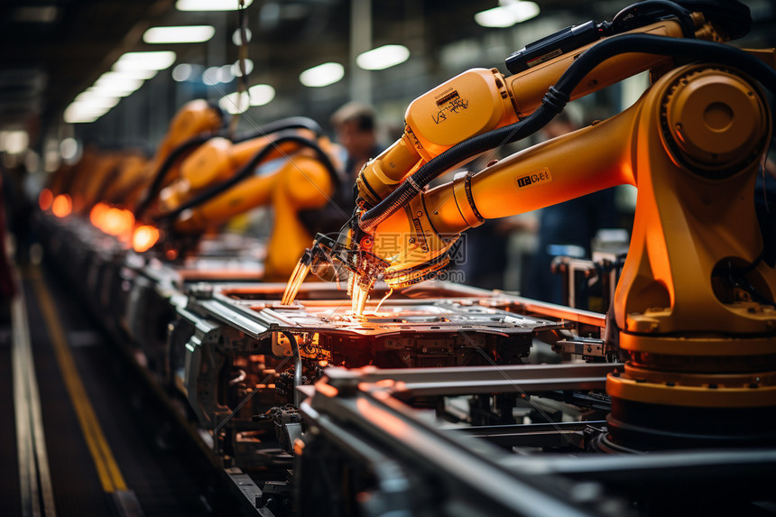 流水线上的机械手臂图片素材-正版创意图片600512612-摄图网
