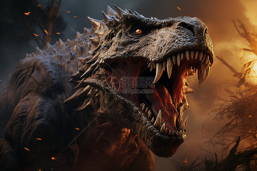 火焰里的霸王龙图片素材-正版创意图片600531221-摄图网