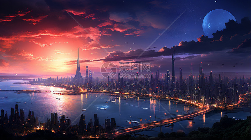 城市与海洋插画图片下载-正版图片600534455-摄图网