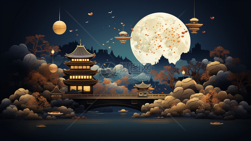 漂亮的中秋节插画插画图片下载-正版图片600538149-摄图网