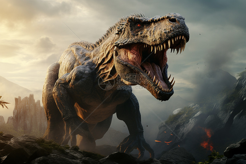 山顶凶猛的霸王龙插画图片下载-正版图片600538214-摄图网
