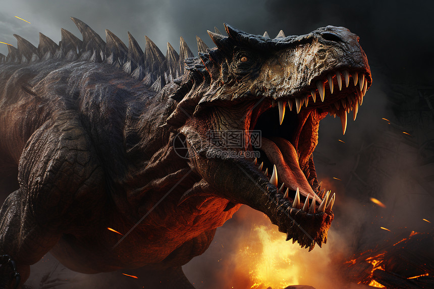 火焰中威猛的霸王龙插画图片下载-正版图片600538220-摄图网