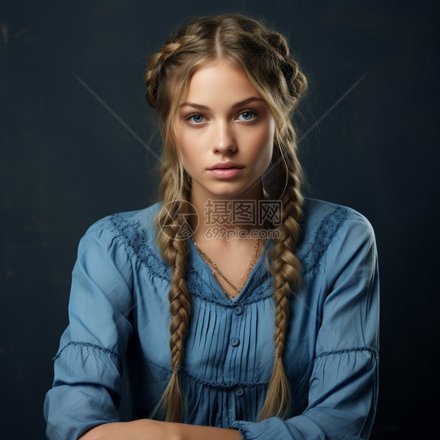 扎着麻花辫的美丽女性高清图片下载-正版图片600541915-摄图网