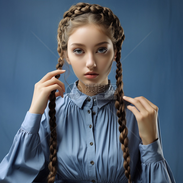穿着衬衫的麻花辫女人高清图片下载-正版图片600541988-摄图网