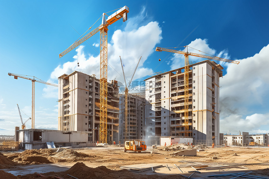 蓝天白云下建筑工地高清图片下载-正版图片600542170-摄图网